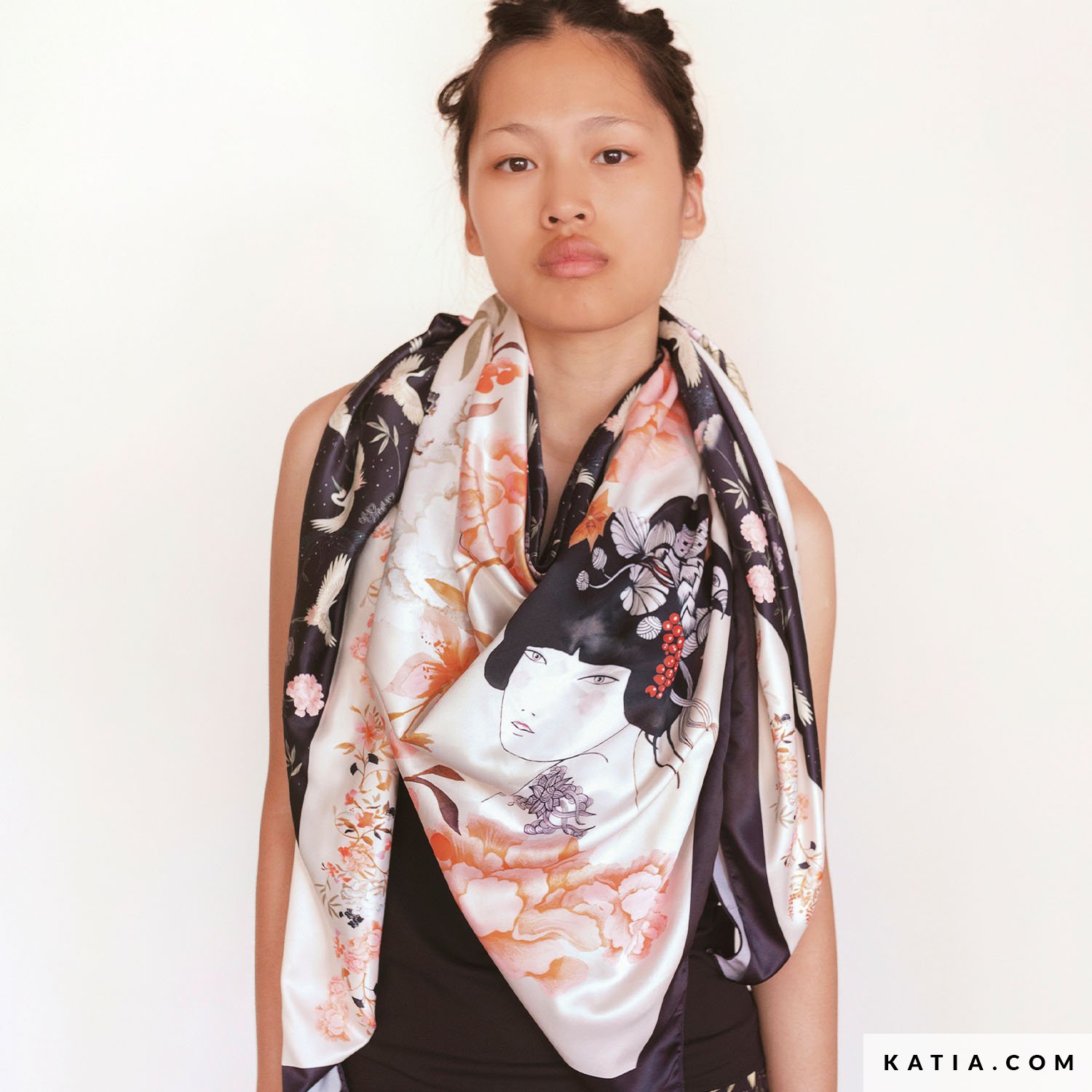 Sakura Scarf Shiny Satin Kerchief Fabric Panel - Spring / Summer ...