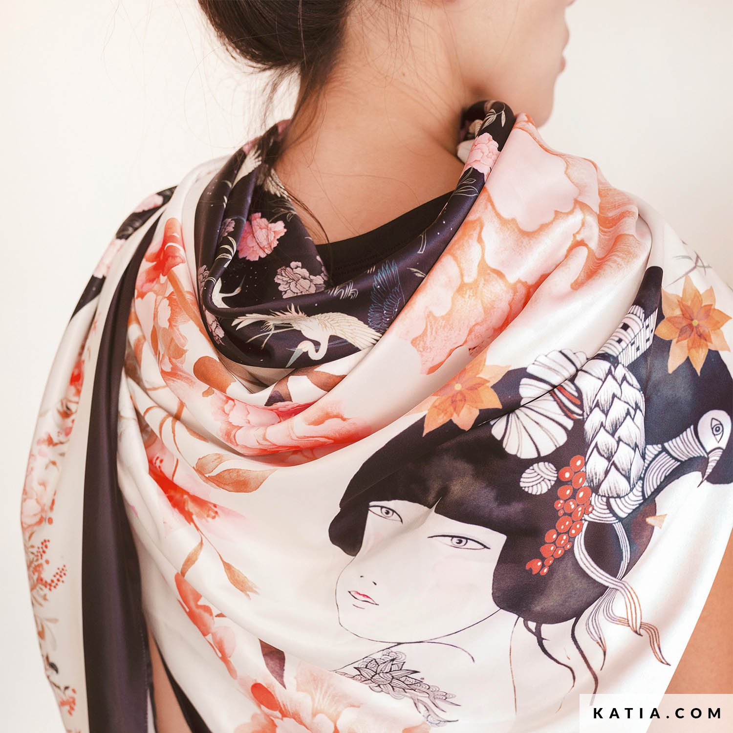 Sakura Scarf Shiny Satin Kerchief Fabric Panel - Spring / Summer ...