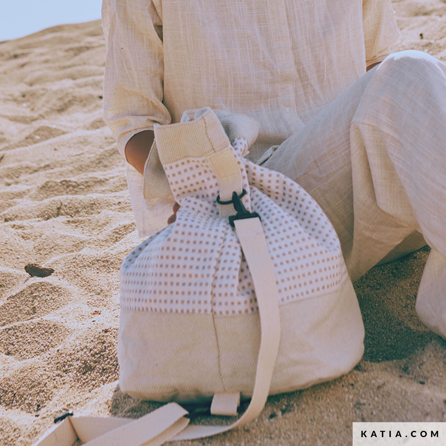 Tissu en toile recyclée à carreaux couleur sable - Printemps / Été ...