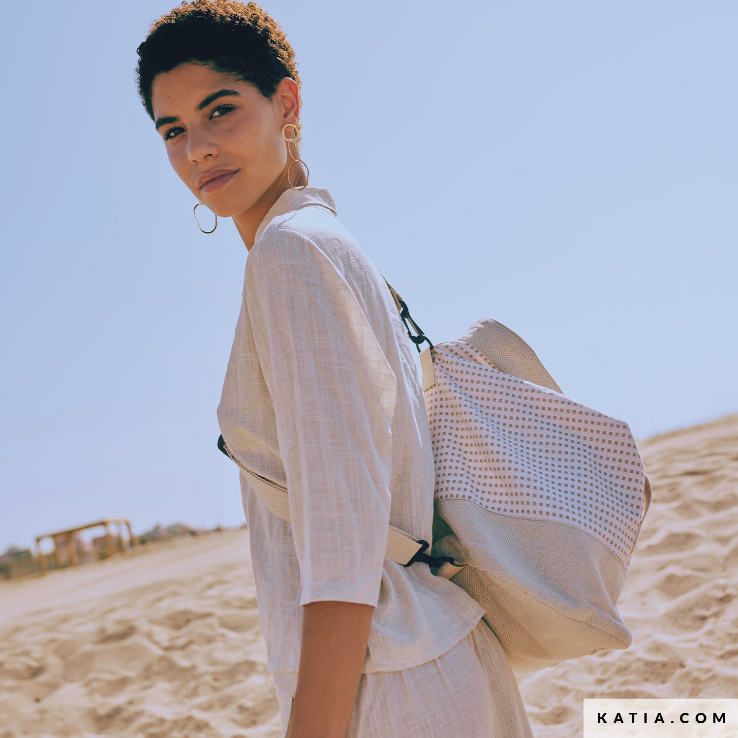 Tissu en toile recyclée à carreaux couleur sable - Printemps / Été ...