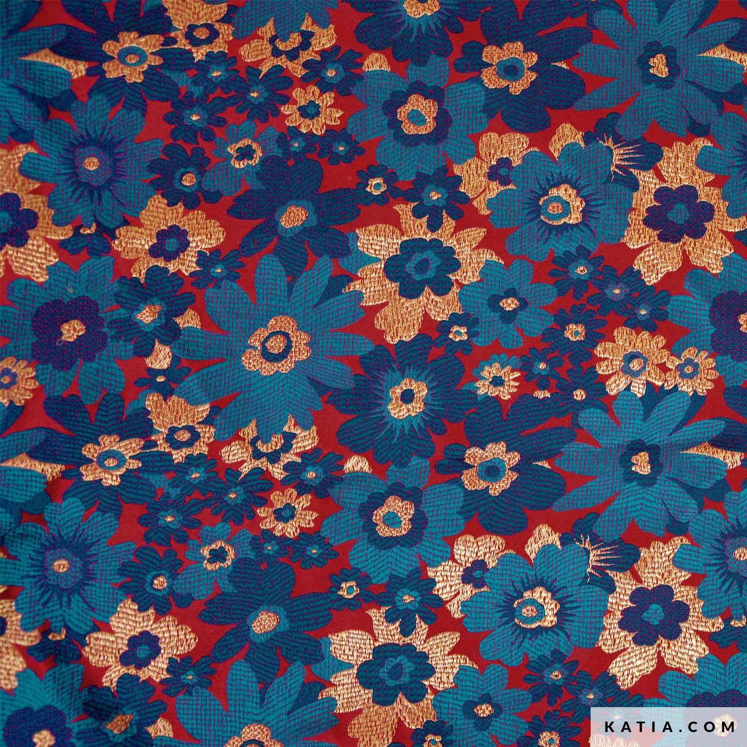 Red & Green brocade fabric - | Katia.com