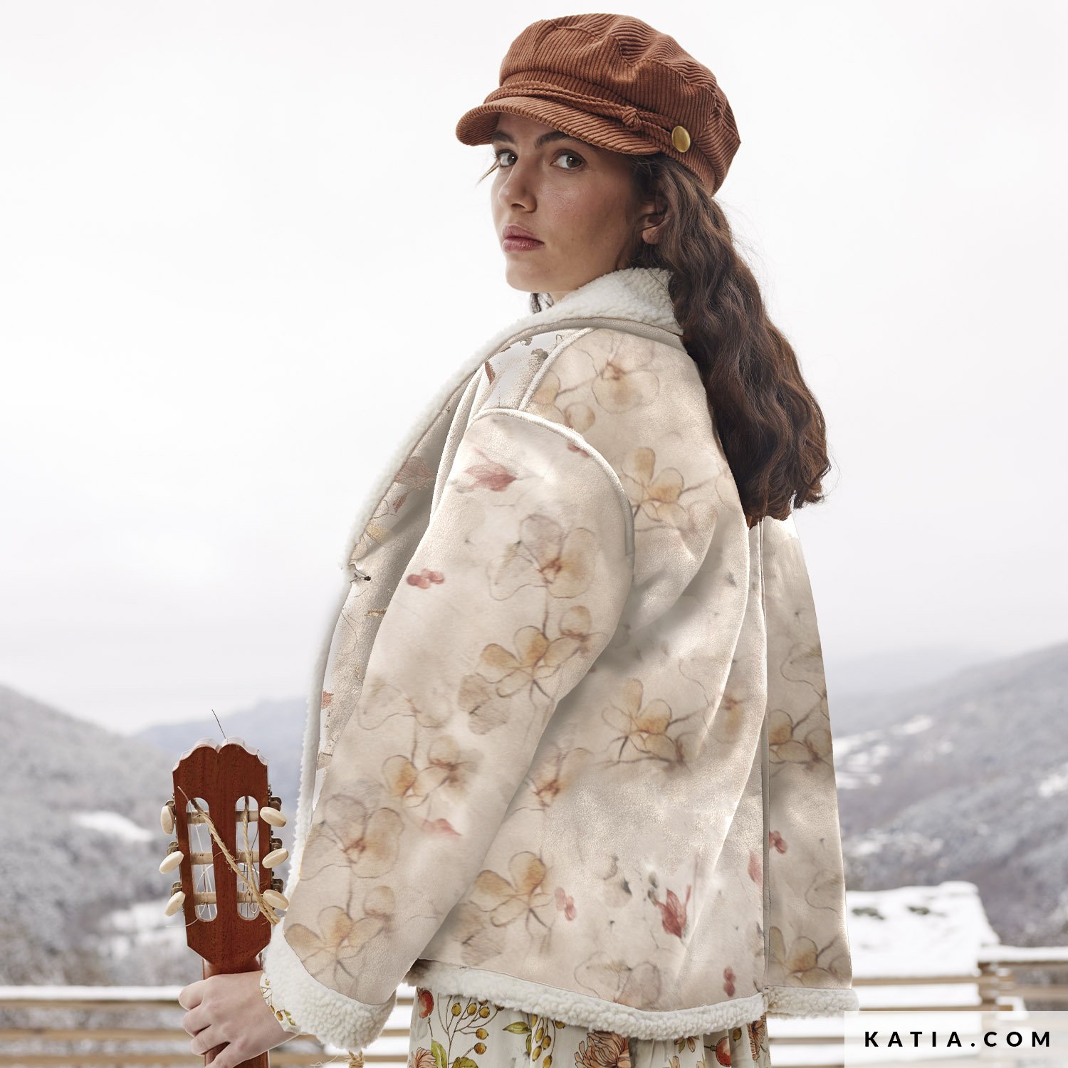 Joplin Cream printed sherpa bonded suede fabric - Autumn / Winter ...