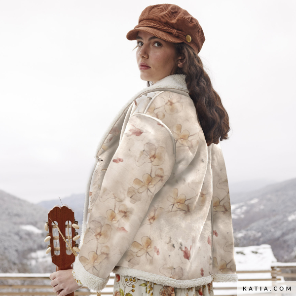 Joplin Cream printed sherpa bonded suede fabric - Autumn / Winter ...