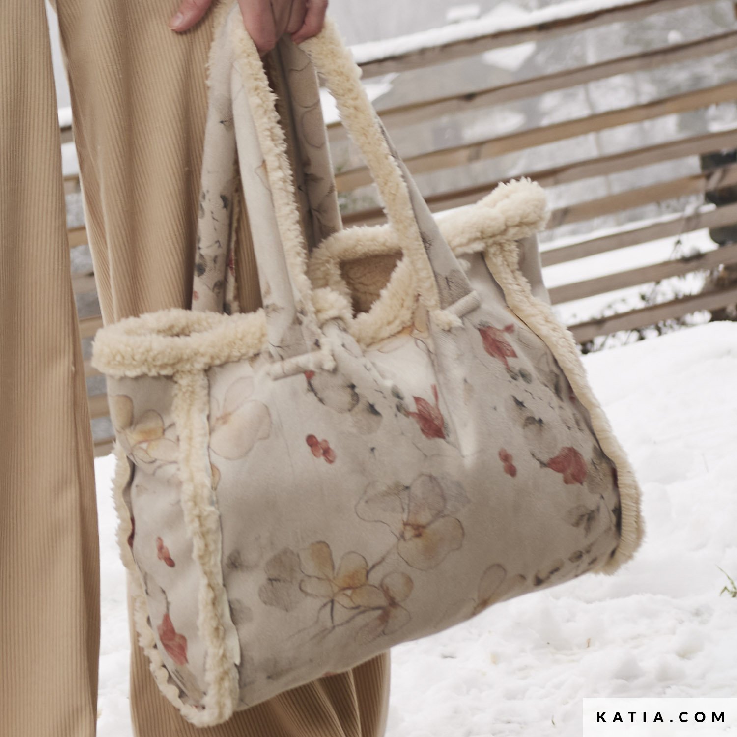 Joplin Cream printed sherpa bonded suede fabric - Autumn / Winter ...