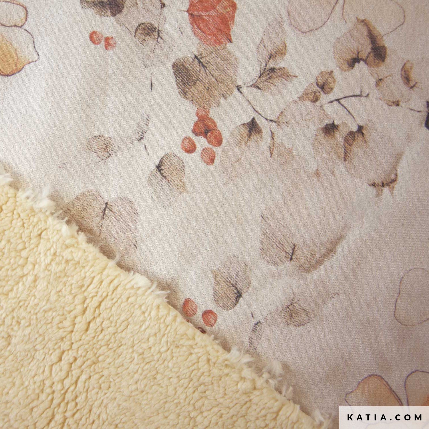 Joplin Cream printed sherpa bonded suede fabric - Autumn / Winter ...