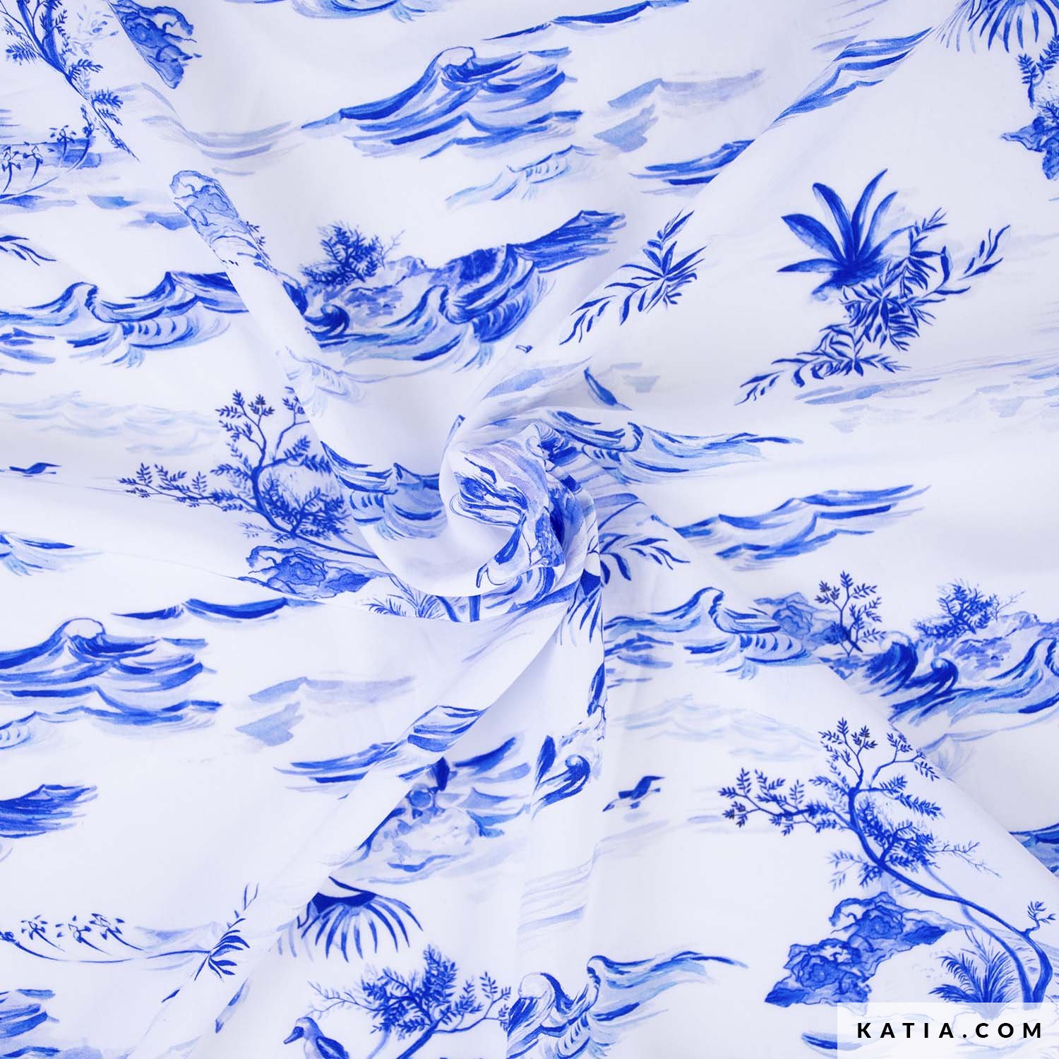 Tissu en viscose Blue Birds Sea - Printemps / Été | Katia.com