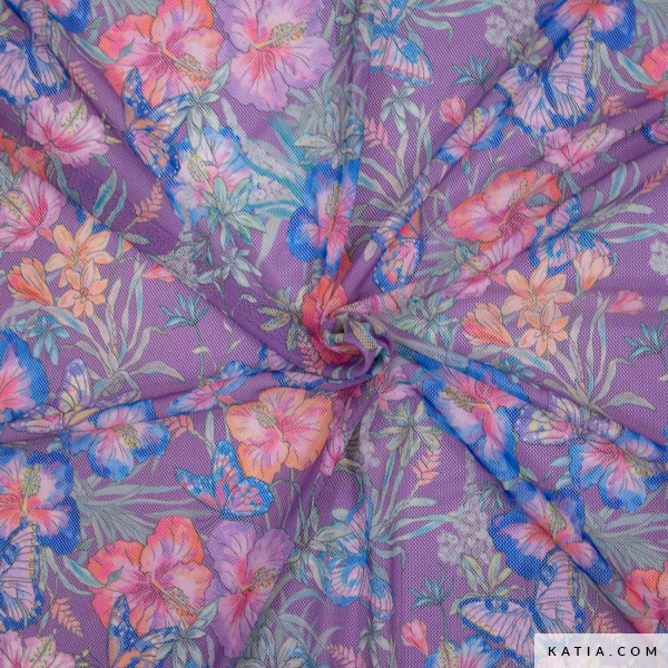 Tropical butterfly print fine mesh fabric - Spring / Summer | Katia.com