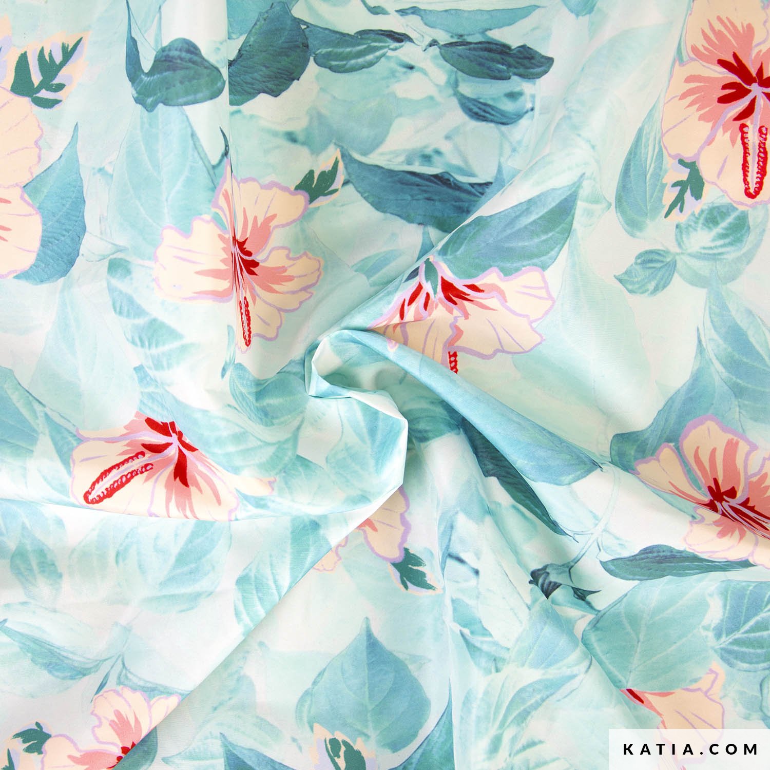 Tropical hibiscus print windbreaker fabric - Spring / Summer | Katia.com