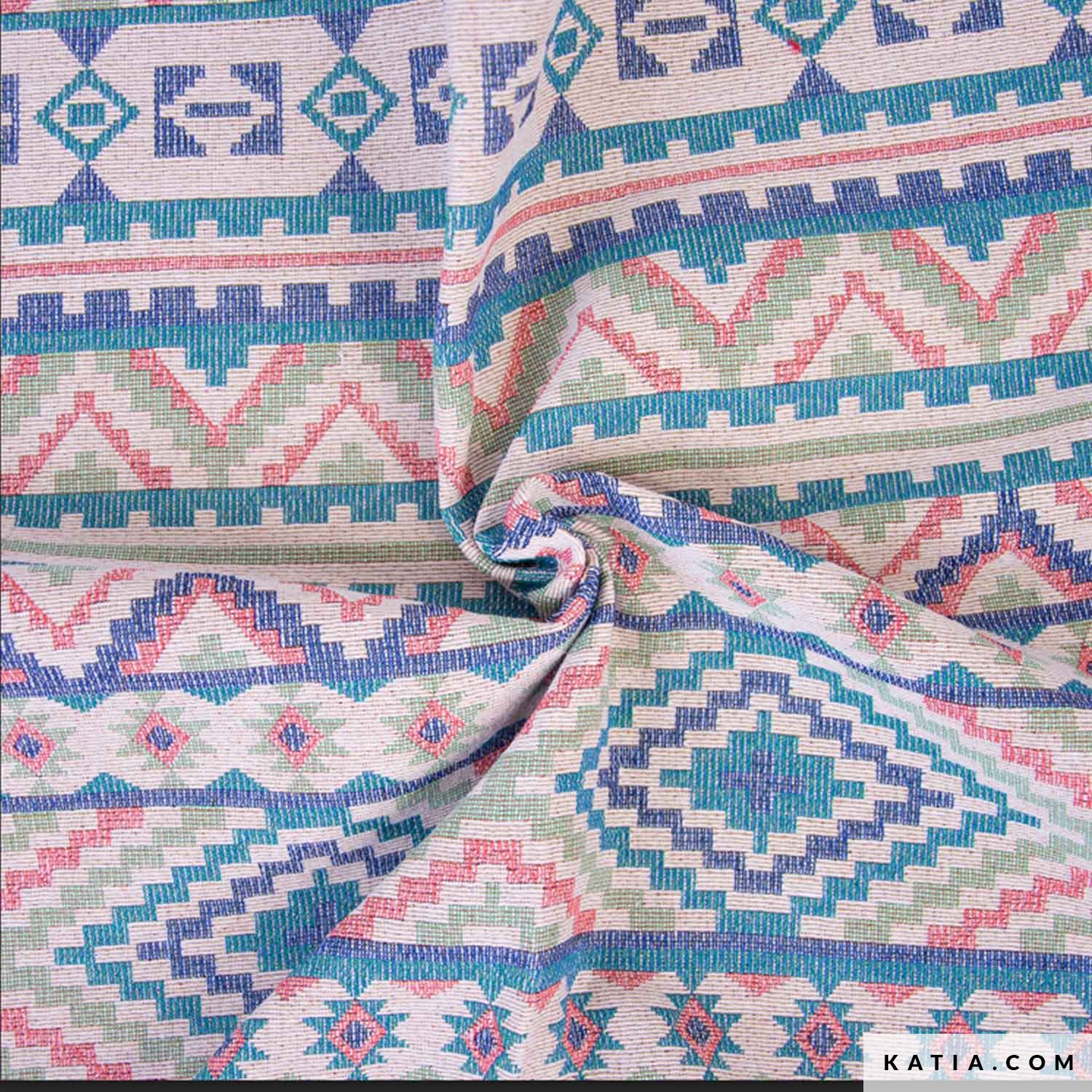 Ethnic print jacquard fabric in shades of aqua - Spring / Summer ...