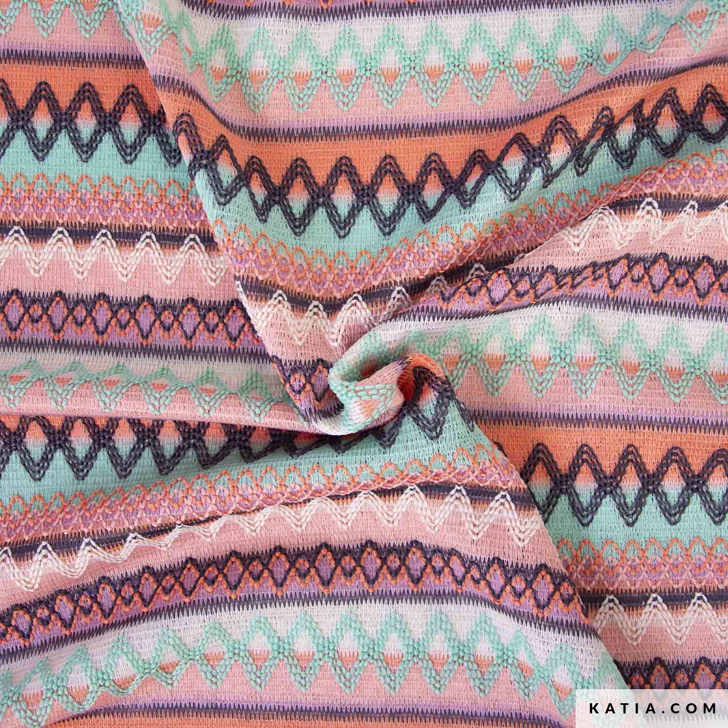 Ethnic print embroidered stretch fabric - Spring / Summer | Katia.com