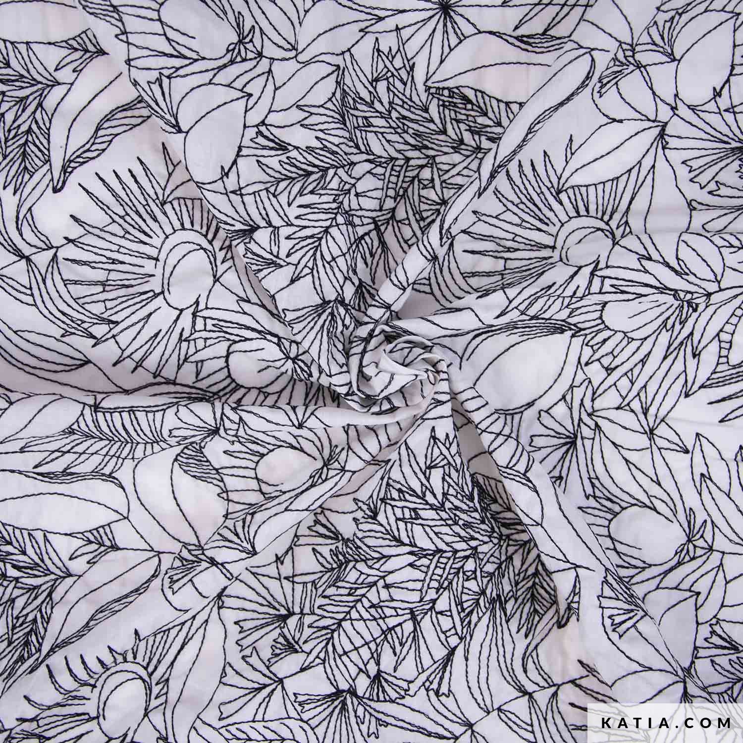 Black and white embroidered cotton voile fabric - Spring / Summer ...