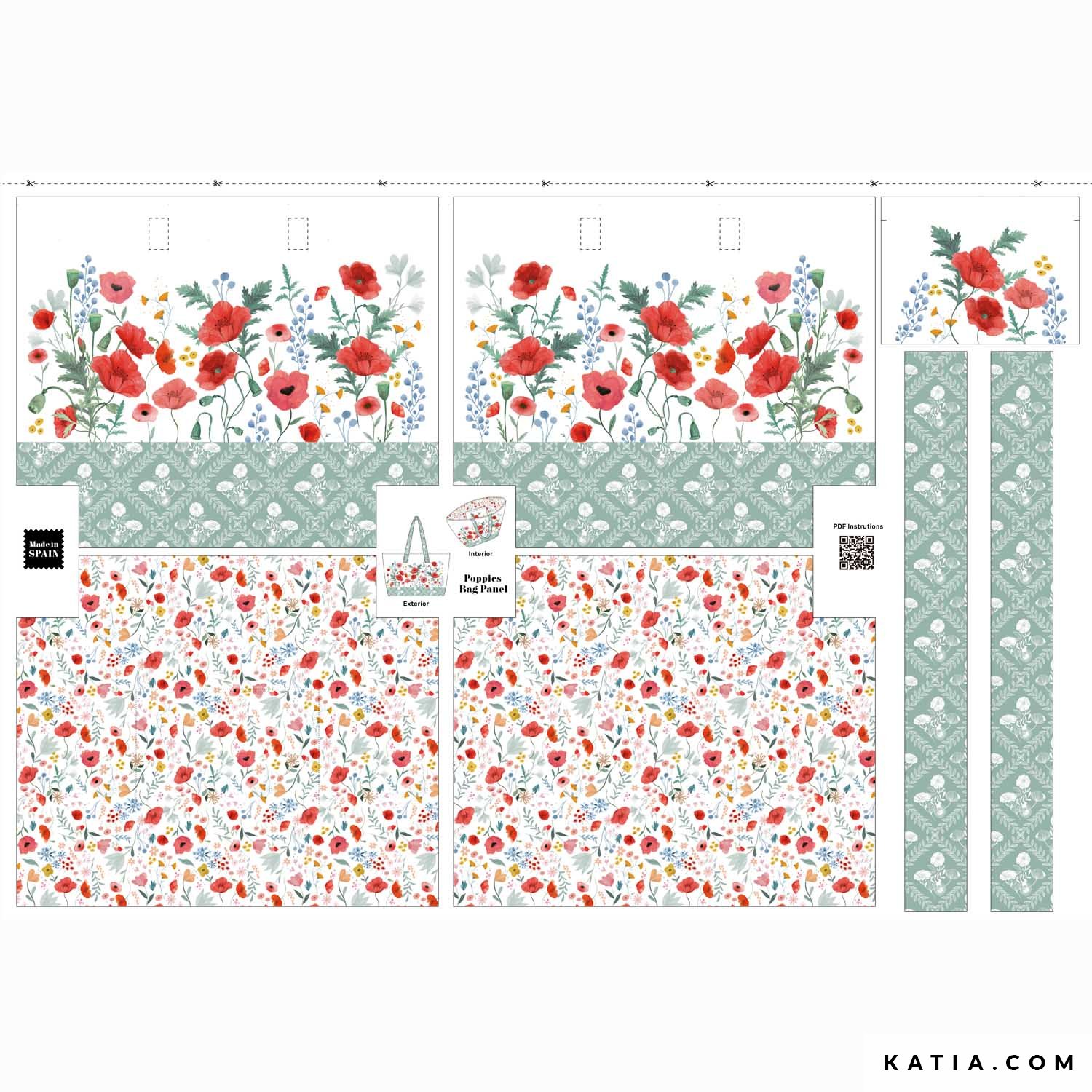 Poppies Bag canvas fabric panel to sew a handbag - Spring / Summer ...