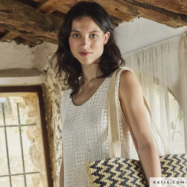 Tela de encaje Crochet con diseño cuadrado - Primavera / Verano | Katia.com